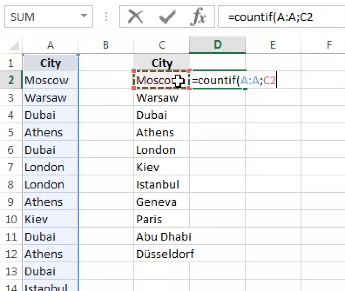 Excel Count Occurrences