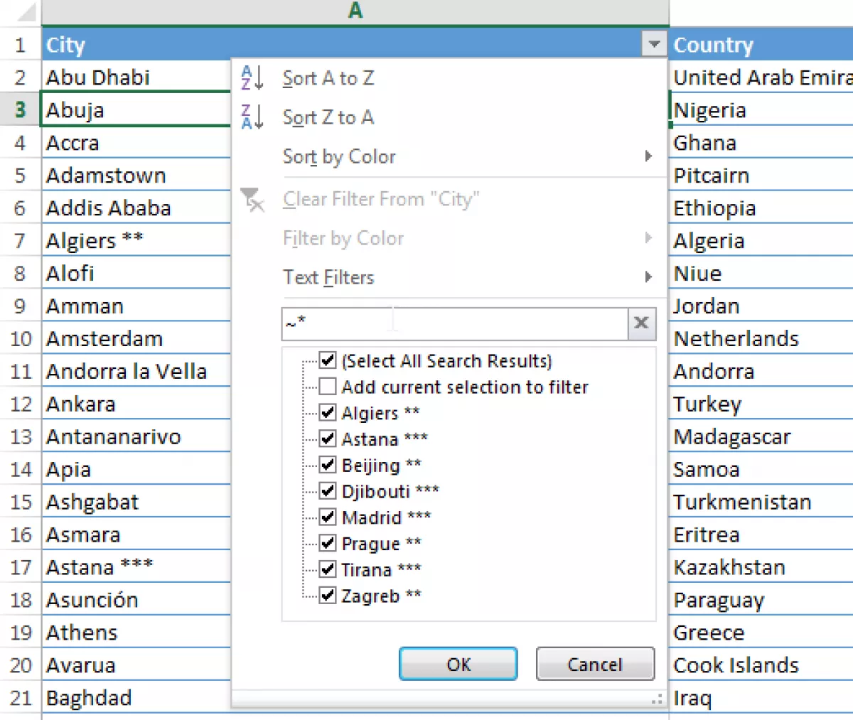 Excel Wildcard Filter