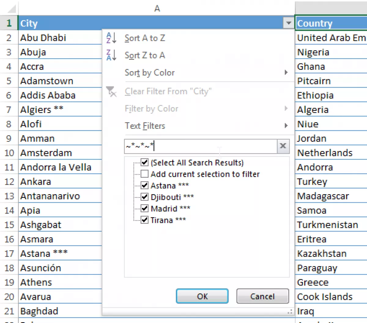 Excel Wildcard Filter