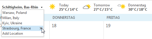 Microsoft OutLook weather forecast for my location