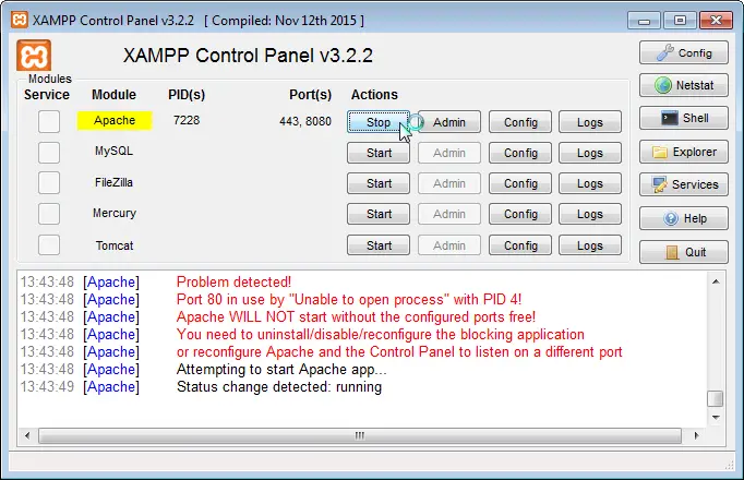 XAMPP Apache cannot start Port 80 in use – YB.Digital