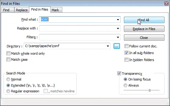 Search text string in all files and folders with Notepad++ – YB.Digital